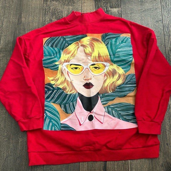 Zara | Jackets & Coats | Zara Bijou Karman Red Graphic Womens Sweater ...